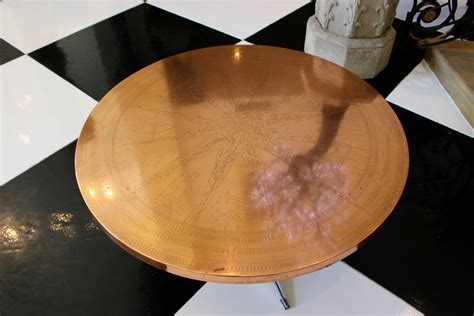 French 1900s Copper Coffee Table With Astrological Motifs And Chrome