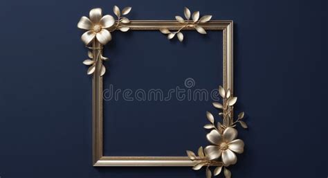 Gold Floral Frame On Navy Blue Background Stock Image Image Of