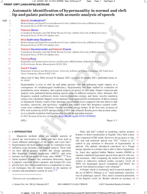 Pdf Automatic Identification Of Hypernasality In Normal And Cleft 2
