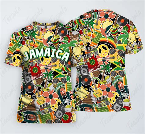 Jamaica With Symbols Prints In Full T Shirt Teezalo