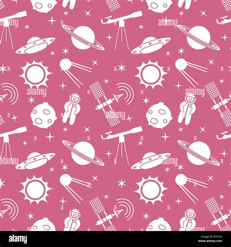 Seamless Pattern With Telescope Ufo Satellite Planets Astronaut