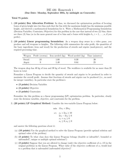 Ise426hw01 Pdf Linear Programming Applied Mathematics