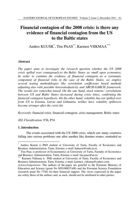 Pdf Financial Contagion Of The 2008 Crisis Is There Any Evidence Of