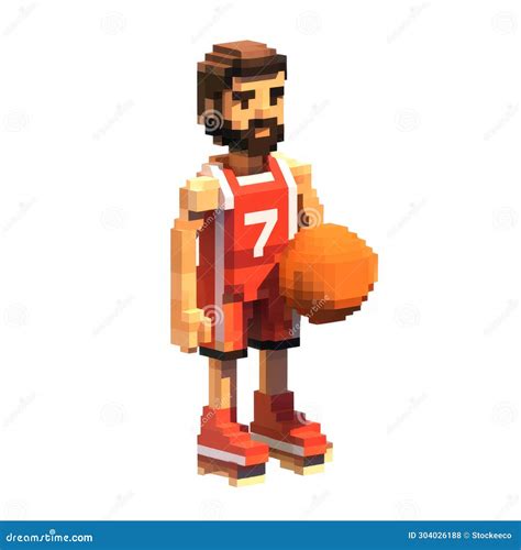 Pixel Art Basketball Player A Charming 8 Bit Sculpture In Red Stock