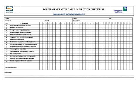 Welding Generator Checklist Pdf
