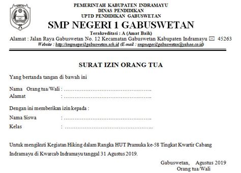 Contoh Surat Izin Orang Tua Untuk Kegiatan Lomba Didno76