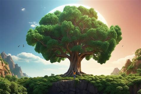 Premium Photo Tree In Two Hands With Very Different Environments