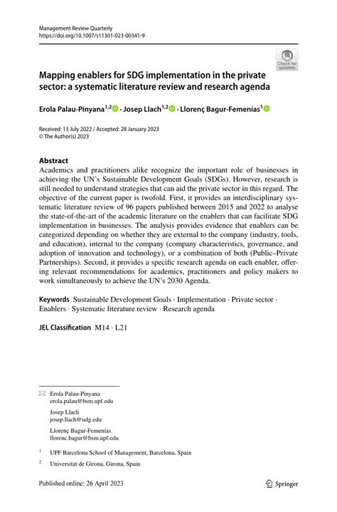 Pdf Mapping Enablers For Sdg Implementation In The Private Sector A