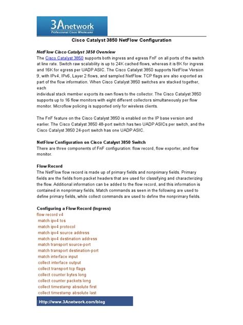 Cisco Catalyst 3850 Netflow Configuration Pdf Internet Protocols