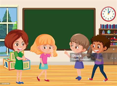 장면 와 아이 괴롭히는 그들의 친구 에 교실 가정 폭력에 대한 스톡 벡터 아트 및 기타 이미지 가정 폭력 감정 교습