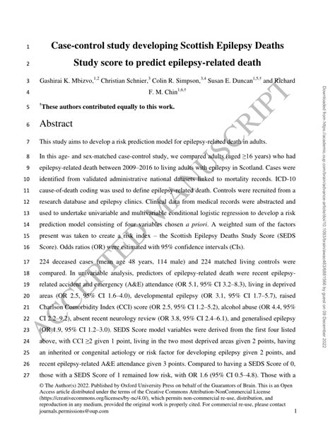 Pdf Case Control Study Developing Scottish Epilepsy Deaths Study