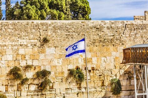 Israeli Flag Western Wailing Wall Jerusalem Israel Editorial Photo