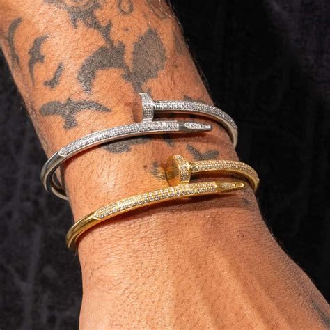 Iced Nail Bracelet White Gold Nail Bracelet Man Gold Bracelet