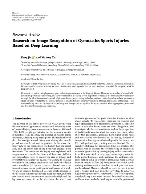 Pdf Research On Image Recognition Of Gymnastics Sports Injuries Based On Deep Learning