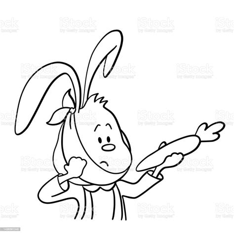뺨에 손수건을 씌운 귀여운 토끼는 당근 때문에 치아가 아프다 통증이 있습니다 크리스마스 새해 및 부활절 윤곽선 벡터 일러스트레이션 만화 스타일의 토끼 컬렉션 유머 2023