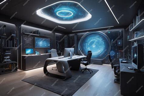 Premium Photo Futuristic Quantum Workspace Designing For Quantum Computing At Home