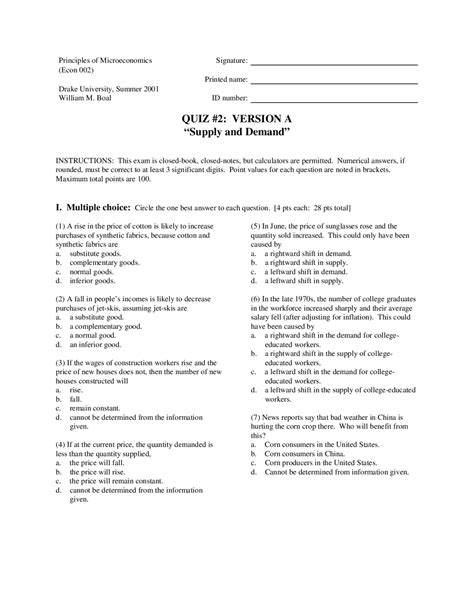 Principles Of Microeconomics Supply And Demand Quiz 2a Econ 002