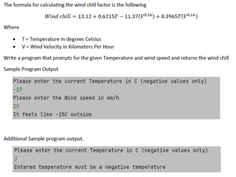 Solved The Formula For Calculating The Wind Chill Factor Is Chegg