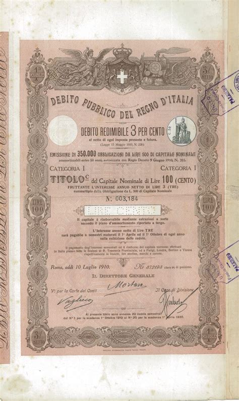 Debito Pubblico Del Regno D Italia Debito Redimibile 3 Titolo