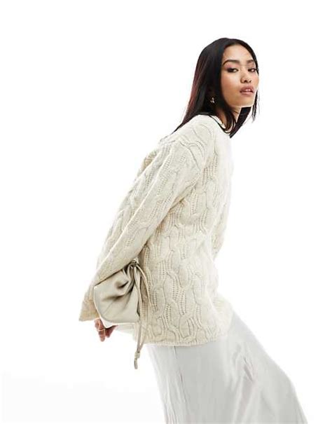 Monki Crew Neck Textured Knit Sweater In Beige Melange Asos
