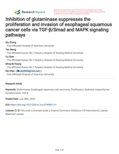 Pdf Inhibition Of Glutaminase Suppresses The Proliferation And