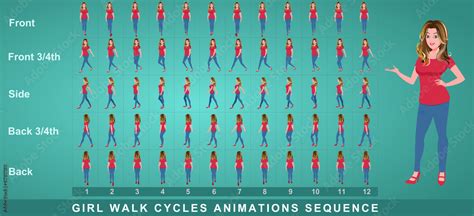 Girl Character Front Walk Cycle Animation Sequence Frame By Frame Animation Sprite Sheet Of