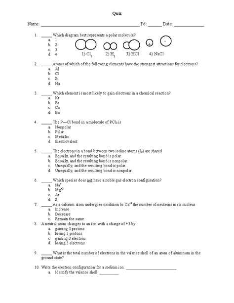 Bonding Quiz Quiz Quiz Name
