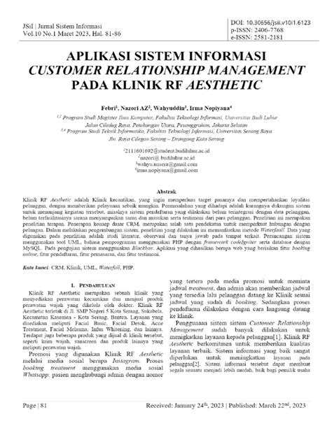 View Of Aplikasi Sistem Informasi Customer Relationship Management Pada