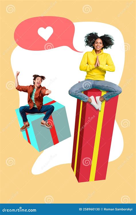Vertical Creative Collage Image Of Positive Funny Funky Young Couple