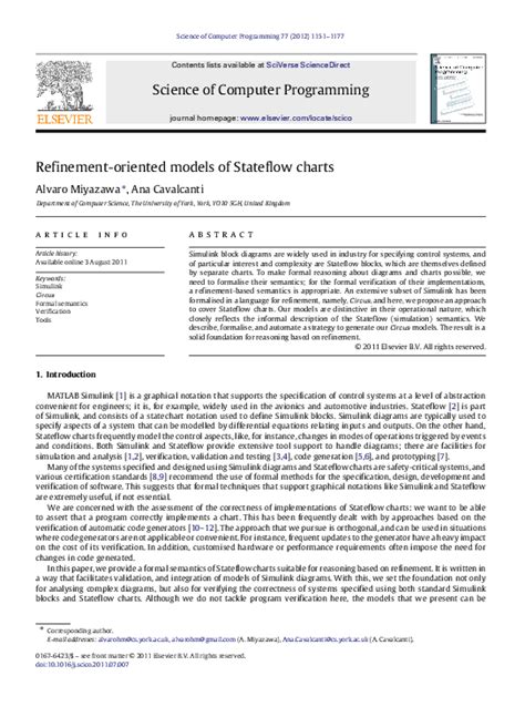 Pdf Refinement Oriented Models Of Stateflow Charts
