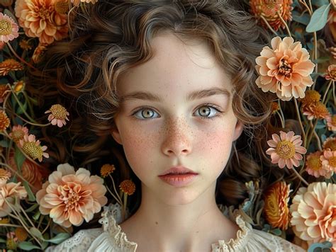 Premium Photo A Girl With A Flowered Hair And A Flower On Her Face