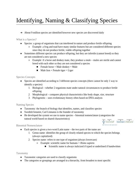 1 1 Identifying Naming And Classifying Species Pdf Species Taxonomy Biology