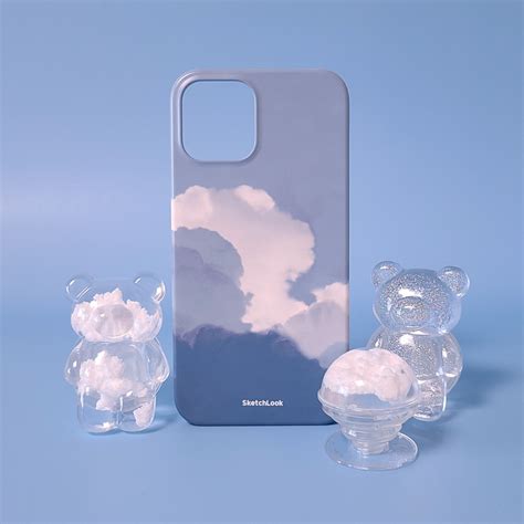 스케치룩 푸른하늘 구름 폰케이스 곰돌이 구슬 레진 그립스마트톡 커플 아이폰13 하드 C78 위시버킷