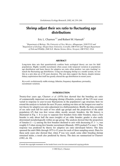 Pdf Shrimp Adjust Their Sex Ratio To Fluctuating Age Distributions