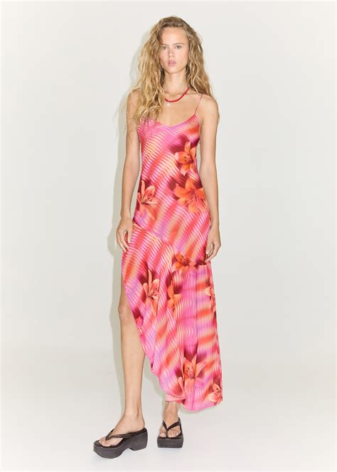 Printed Dress With Asymmetrical Hem Women Mango Usa
