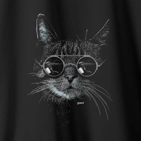 Camiseta Algoodão GATO DE ÓCULOS PRETO ALGOODÃO Camisetas