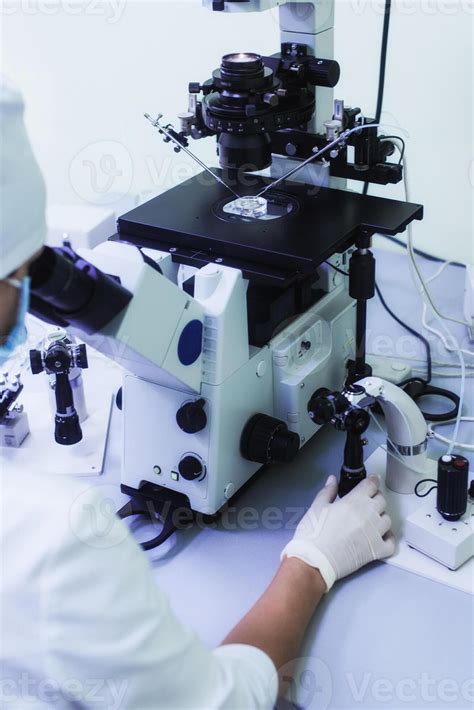 Equipment On Laboratory Of Fertilization Ivf Microscope Of