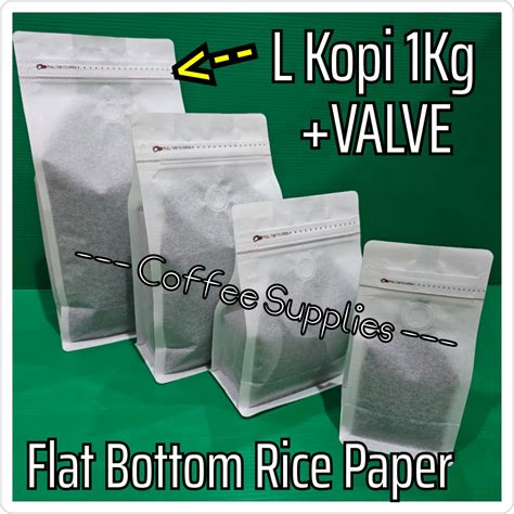 Jual Flat Bottom Rice Paper L VALVE Coffee Packaging 1kg Kemasan Kopi Kertas Kraft Putih Kertas