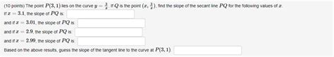 solved 10 points the point p 3 1 lies on the curve y