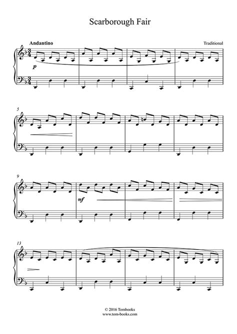 Free Sheet Music Traditional Scarborough Fair Piano Solo