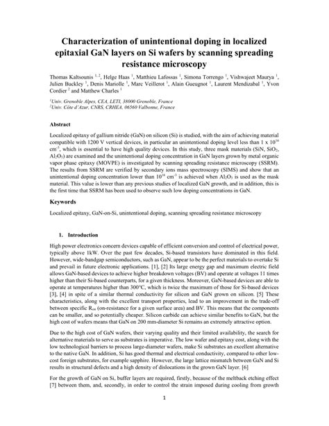 Pdf Characterization Of Unintentional Doping In Localized Epitaxial Gan Layers On Si Wafers By