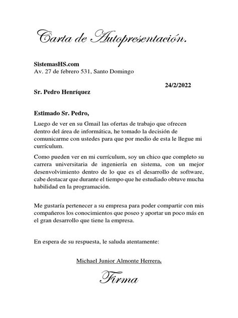 Carta De Autopresentación Pdf
