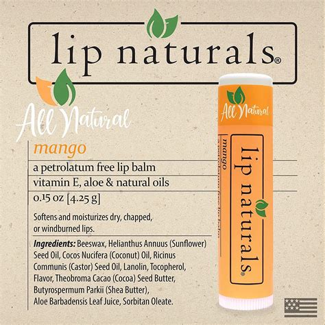 Lip Naturals All Natural Lip Balm 6 Count Variety Pack Mango