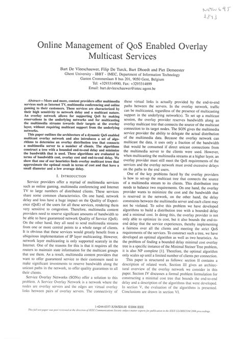 PDF Online Management Of QoS Enabled Overlay Multicast Services
