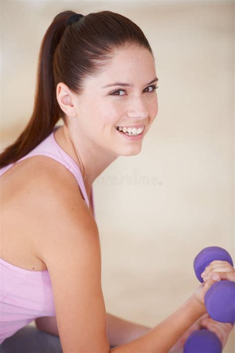 Woman Portrait And Dumbbell Exercise Workout For Routine Active