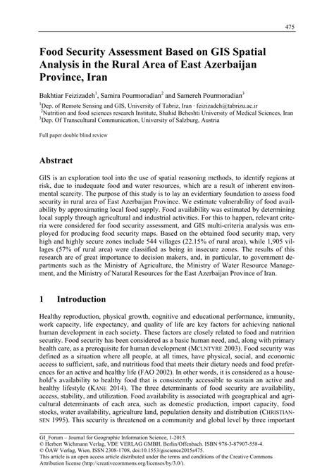 Pdf Food Security Assessment Based On Gis Spatial Analysis In The