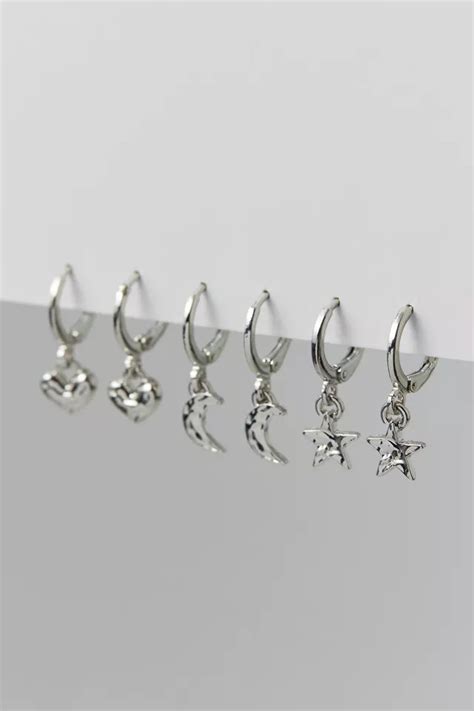 Textured Mini Charm Hoop Earring Set Urban Outfitters