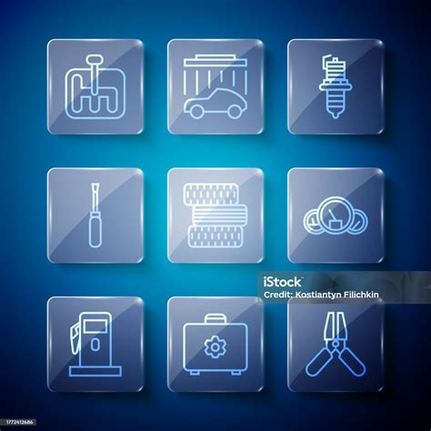 라인 설정 휘발유 또는 주유소 도구 상자 자동차 배터리 점퍼 전원 케이블 점화 플러그 타이어 휠 드라이버 기어 시프터 및 속도계