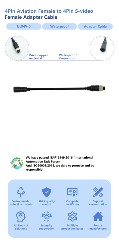 Customizable Adapter Cable: 4pin Aviation Female To 4pin S-video Female ...