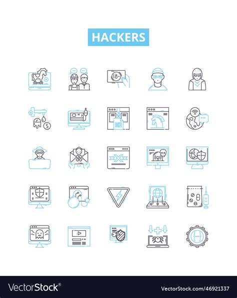 Hackers Line Icons Set Hacking Cracker Royalty Free Vector